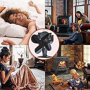 HAWCAFU Wood Stove Fan Heat Powered Stove Fan Fireplace Fan Log Burner Fan with Thermometer for Gas/Pellet/Log/Wood Buring Stove