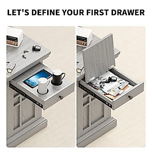 JUMMICO Side Table with Drawer & USB Ports & Power Outlets, End Table with Charging Station, Narrow Nightstand with Shelf for Small Space, Sturdy Storage Cabinet for Living Room Bedroom (Grey)