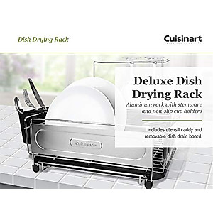 Cuisinart Stainless Steel Dish Drying Rack – Includes Wire Dish Drying Rack, Utensil Caddy, Draining Board, Stemware Holder, and Non-Slip Cup Holders, 14.4” x 12” x 6”- Stainless Steel/Black