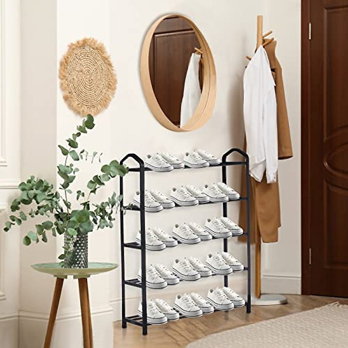 YSSOA 5-Tier Stackable Shoe Rack, 15-Pairs Sturdy Shoe Shelf Storage, Black Shoe Tower for Bedroom, Entryway, Hallway, and Closet, 1 Pack