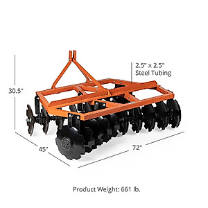 Titan Attachments 3 Point 6ft Notched Disc Harrow Plow Attachment for Cat 1 Tractors, Concave Discs for Tilling, Loosening and Lifting Soil