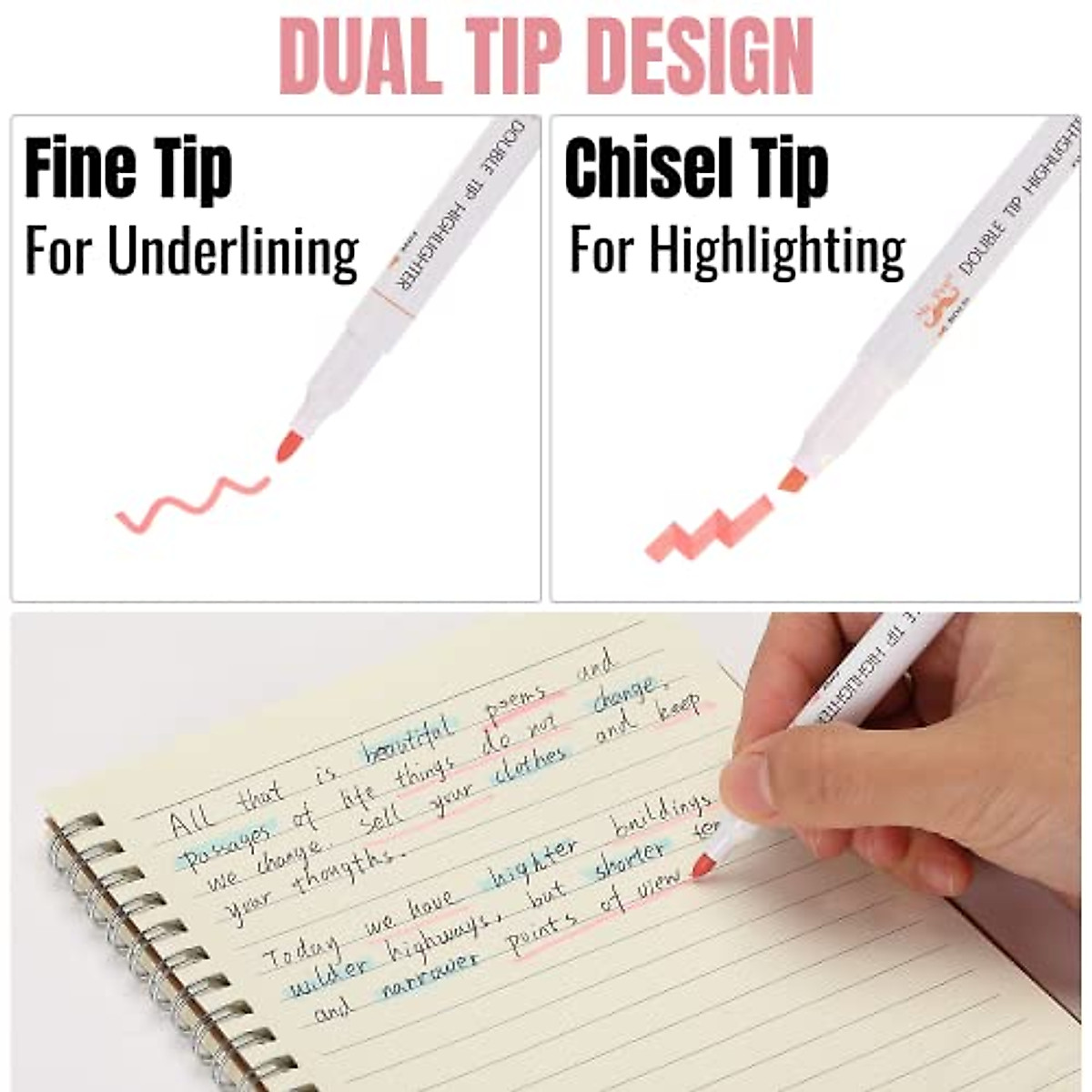 Mr. Pen- Double Tip Highlighters, Fine & Chisel Tip, Neon and Pastel Colors, 8 Pack, Highlighters, Highlighter markers, Planner Markers, Highlighters for Bible Journaling, Highlighter Pens