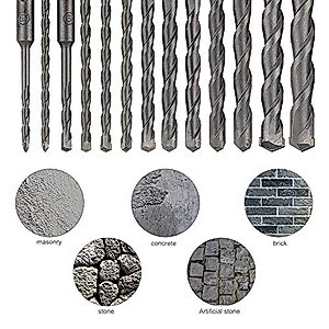 COMOWARE Rotary Hammer Drill Bits Set & Chisels- SDS Plus Concrete Masonry Hole Tool 17pcs with Storage Case