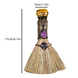 Ykendz Witch Broom Halloween Crystal Witch Wiccan Altar Broom,Witchcraft Witches Pagan Altar Decor, Handmade Ritual Magic Ceremonial (Tiger's-Eye)