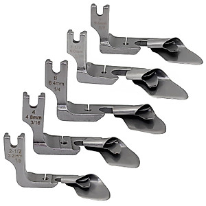 Fbshicung 5 Piece Industrial Curved Scroll Hemmer Foot （3.2mm/4.8mm/6.4mm/8mm/9.5mm） Hem Pull Tube Presser Foot Silk Chiffon Skirt Crimping Presser Foot
