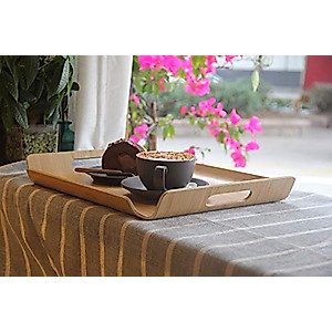 MXHAPPY Wood Serving Trays with Handles Bamboo Butler Trays Food Coffee Tea Breakfast Tray Rectangle Large, 18.1 X 14 Inch, 2 PCS