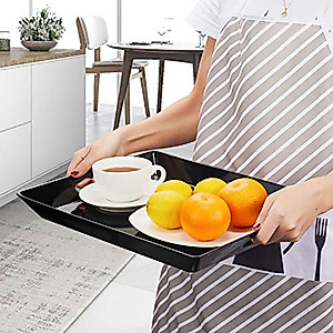 i BKGOO Black Large Tray,Melamine Serving Tray with Handles, Set of 2 Rectangular Tray for Food Organizer,Breakfast, Lunch, Dinner 15.5 x 12.2 x 1.6 inch