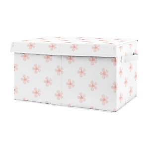 Sweet Jojo Designs Pink and White Flower Blossom Girl Small Fabric Toy Bin Storage Box Chest For Baby Nursery or Kids Room - Blush Shabby Chic Farmhouse Daisy for Burgundy Watercolor Floral Collection