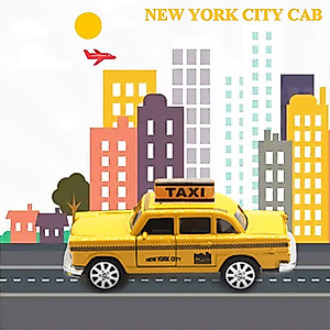 OTONOPI New York City Taxi Cab Toy Taxi Car Toy for Kids Yellow Cab Diecast Model Toy Car with Pullback Action for Toddler Age 3+ Pack of 2