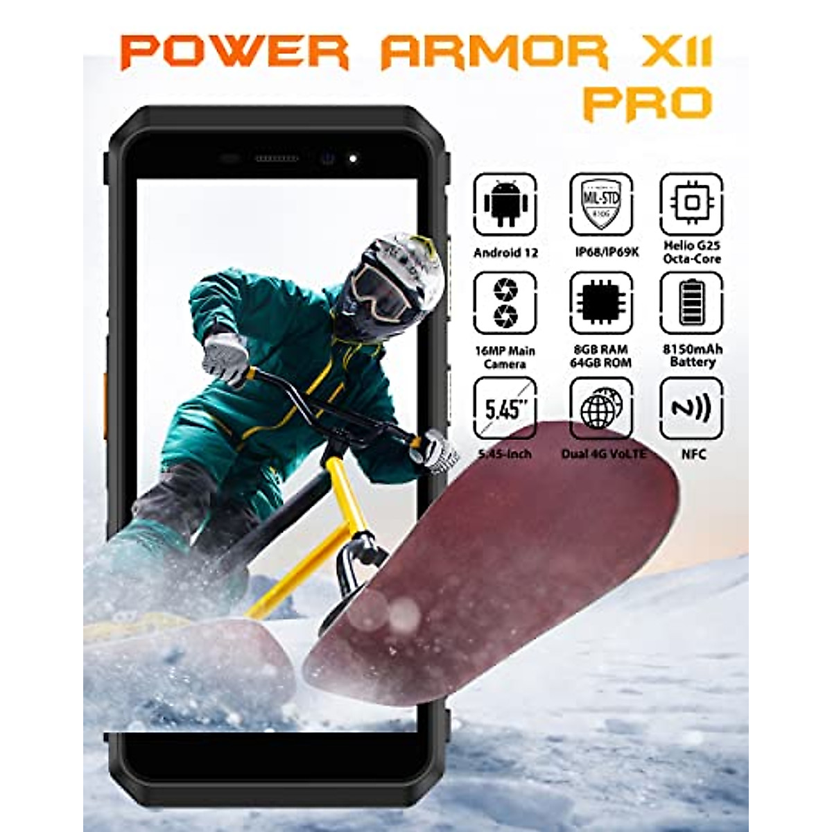 Ulefone Power Armor X11 Pro Rugged Smartphones Unlocked, IP69K Waterproof Phone, 8150mAh Battery, Android 12, 8-Core 8GB+64GB, 16MP AI Camera, 5.45'' HD+, 3-Card Slots, Dual 4G, GPS, NFC