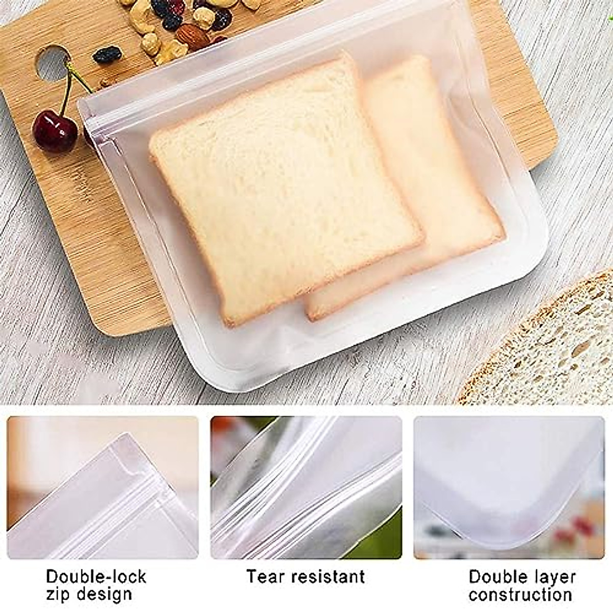 10 Pack silicone ziplock bags , reusable food storage bags,BPA-Free Freezer Bags (2 Reusable Gallon Bags + 6 Reusable Sandwich Bags + 2 Food Grade Snack Bags) Leakproof Reusable Lunch Bag for Salad Fruit