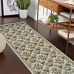SUPERIOR Madeleine Vintage Oriental Floral Polypropylene Indoor Area Rug, 2'7" x 8', Ivory