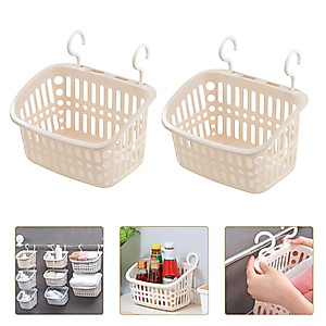 Cabilock 2Pcs Hangable Storage Basket Wall Hanging Baskets for Storage Towel Storage Plastic Hanging organizing Basket Bathroom Hanging Basket Toiletry Organizer with Hook Silk Screen pp