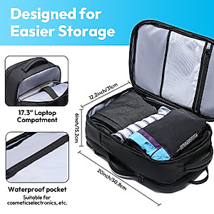 BUNPOL Travel Backpack for Men,Large Capacity Laptop Carry on Backpack Flight Approved Waterproof Durable Fit 20 Inch Laptop Backbag Weekender Bag for Men Women Black