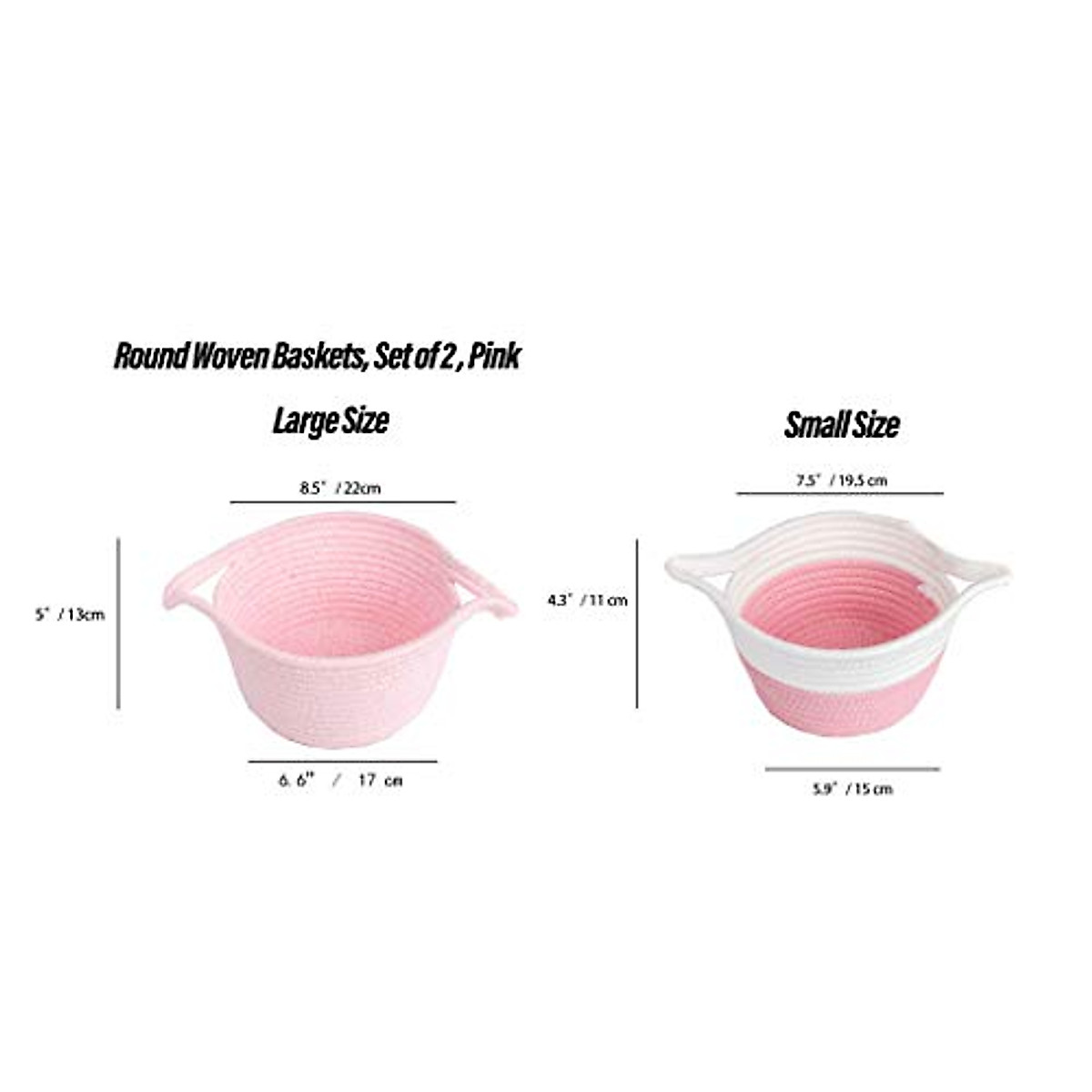 Set of 3 Pink Cotton Rope Baskets Small Storage Baskets for Keys Toys Little Items Cute Pink Baskets for Baby Room Living Room Mini Woven Baskets with Handles Organizer for Nursery Room