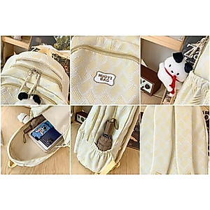 IECSHDU Kawaii Aesthetic Laptop Backpack Large Capacity Emboss Textured Casual Daypack Cute Plush Pendant Simple Laptop Bag (Yellow)