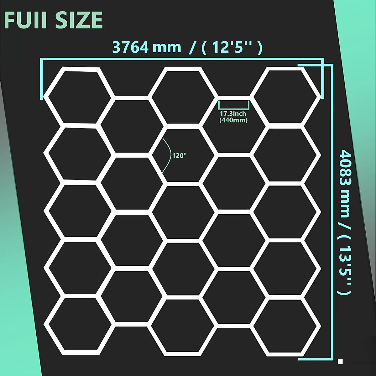SENKOYU Hexagon Led Garage Light,23 Grid Systems Led Shop Lights for Garage/Workshop/Car Detailing Shop with White Border, 6500K,60720LM,530W, IP54 2 Year Warranty AC 100-240V(13'5'' x 12'5'')