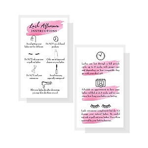 Lash Extension Aftercare Instructions Cards | 50 Pack | Double Sided Size 3.5 x 2" inches After Care (2-3 Week Fillers) | White with Pink Watercolor Design