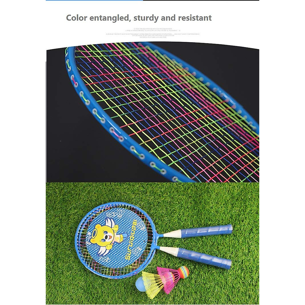 Badminton Racket for Children 1 Pair, Nylon Alloy Durable Badminton Racquet Set for Kids Indoor/Outdoor Sport Game（Including 4 Badminton and 2 Table Tennis） (Blue)