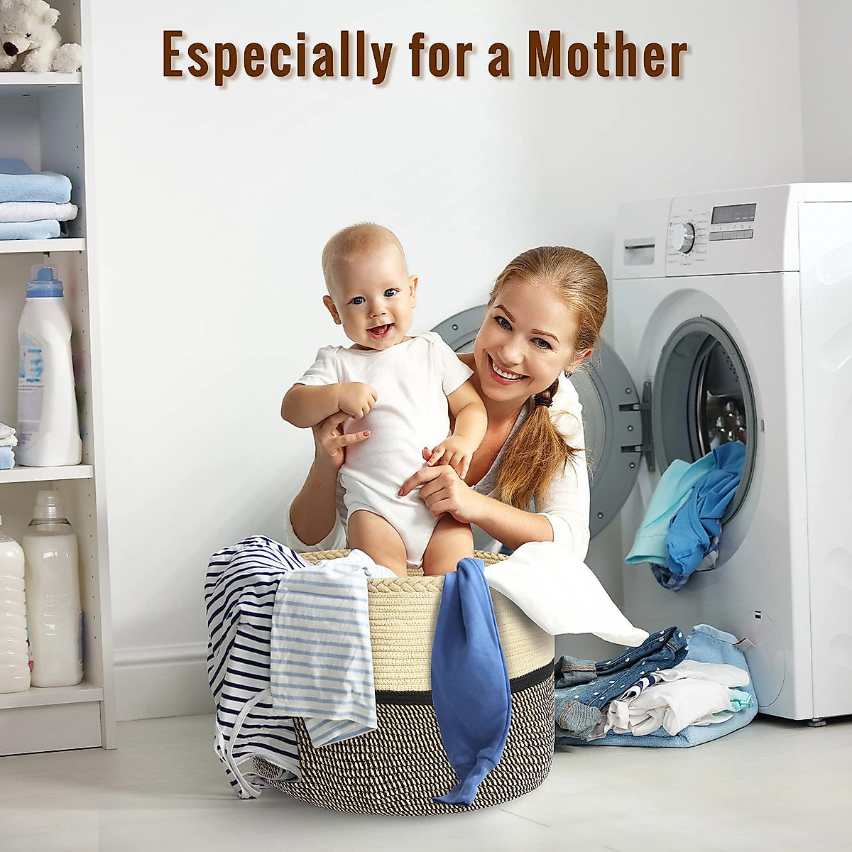 XUELAN Woven XXX-Large Cotton Rope Basket Blanket Basket Baby Laundry Basket Toy Storage Basket Decorative Basket Nursery Hamper Toy Chests & Organizers Plus 3 PCS Washing Mesh Bag（21''x21''x13.6''）