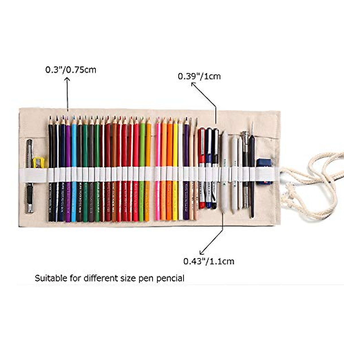 Creative Canvas Roll Up Pencil Case Large Capacity Pen Pencil Pouch Holder Color Pencils Wrap Stationery Case Pencil Organizer for Student Artist Traveler Gifts White 36 Slots