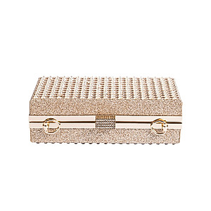 Mulian LilY Women Gold Purse Acrylic Glitter Bling Clutch Bag with rhinestones crystal, Shoulder Handbag With Removable Gold Chain Strap M264