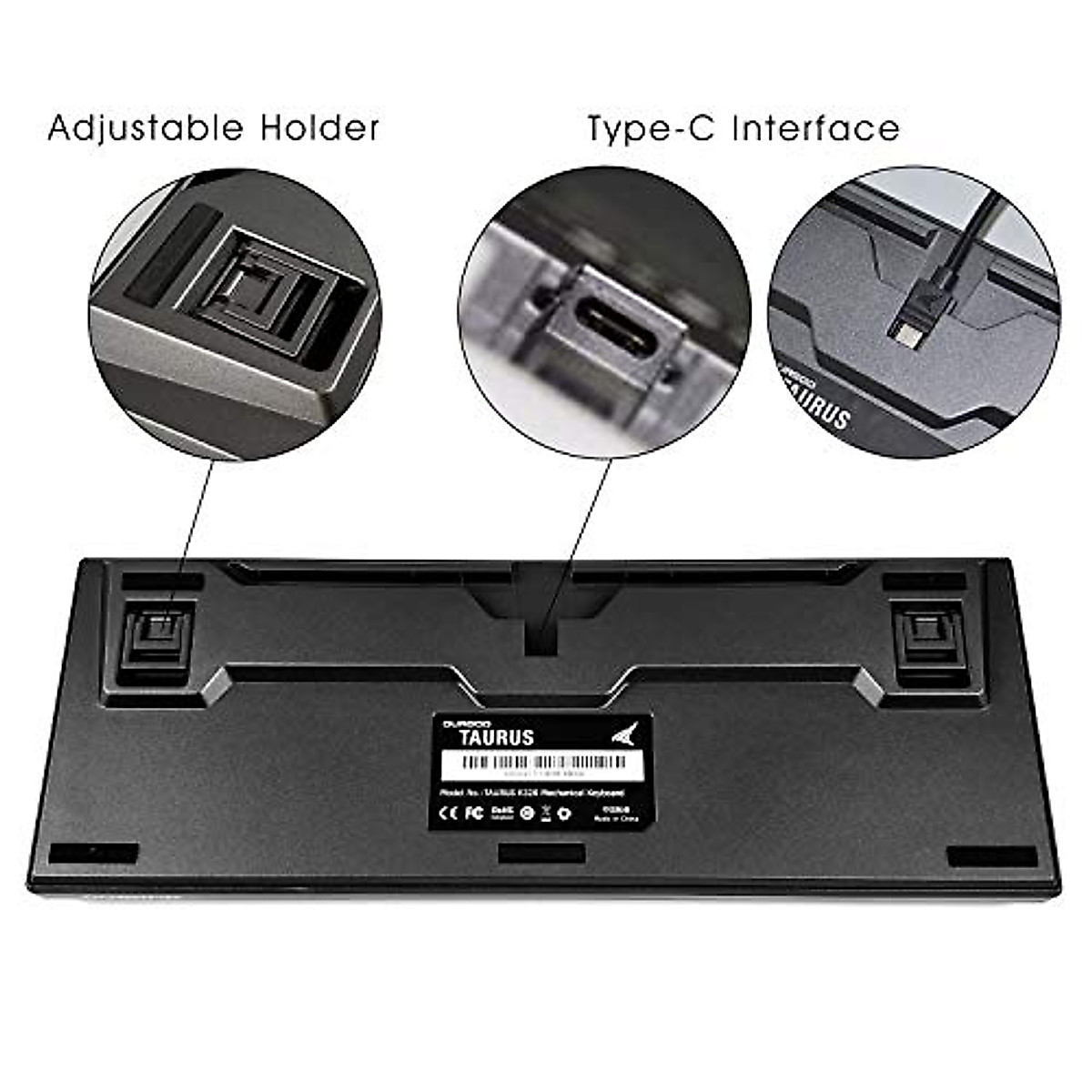 DURGOD Taurus K320 TKL Wired Mechanical Gaming Keyboard - 87 Key - Double Shot PBT - NKRO - USB Type C (Cherry Silent Red,Black)