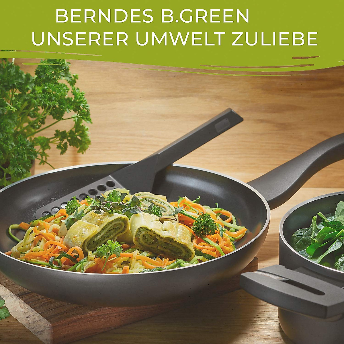 Berndes 24 cm, b.Green Aluminium Induction Frying pan Made from 100% Recycled Beverage cans, 24cm, Black