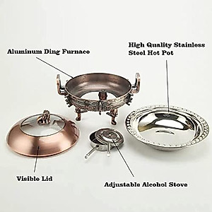 Retro Hot Pot Shabu Shabu Pot 1.3L Small Hotpot with Alcohol Stove - Single Person Soup Boiler Food Warmer Chafing Dish Set, Fuel not Included (Color : Red Copper)