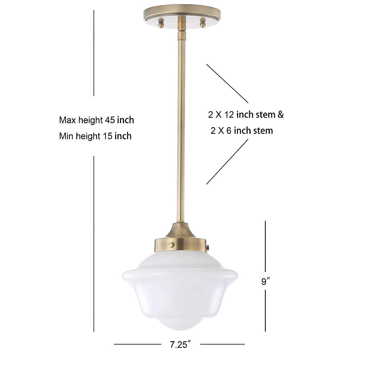 JONATHAN Y JYL3516A Kurtz 7.2" Adjustable Drop Metal/Glass LED Pendant Contemporary Transitional Dimmable Dining Room Living Room Kitchen Foyer Bedroom Hallway, Brass Gold/White