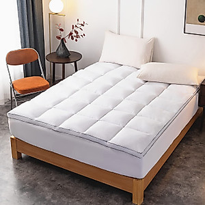 DROVAN Mattress Topper California King Size - Extra Thick Mattress Pad Cover - Pillow Top Deep Pocket with Breathable 7D Spiral Fiber Filling Cooling Mattress Cover