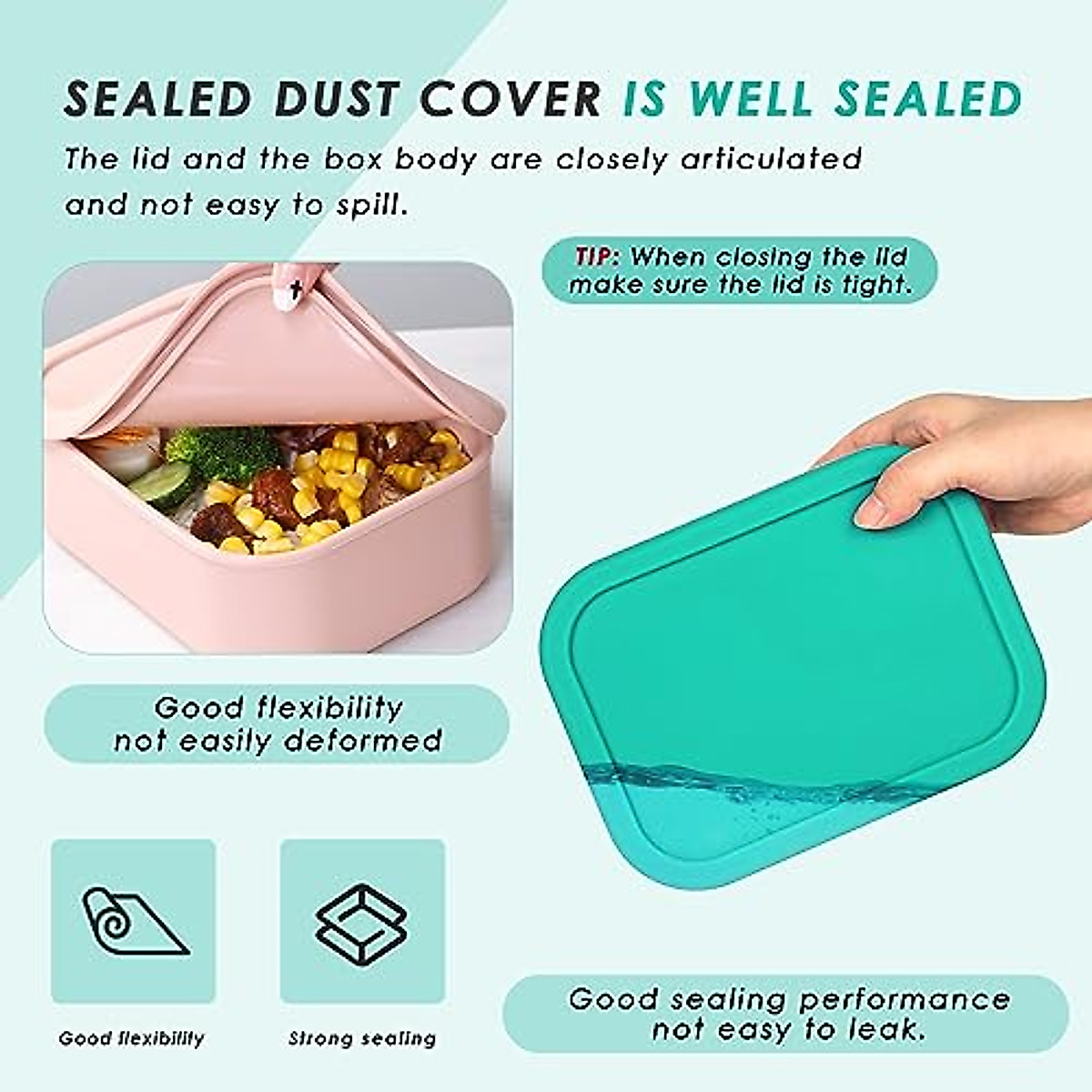 Keweis Silicone Food Storage Container, 47Oz Bento Lunch Box Silicone Containers with Lids, Hard-Shell Silicone, Airtight, Microwave, Dishwasher and Freezer Safe (Green)