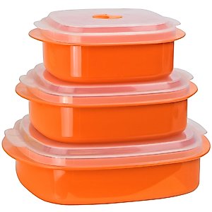 Reston Lloyd Calypso Basics Microwave Cookware, Steamer and Storage Set, Orange, Multiple Sizes, 6-Piece