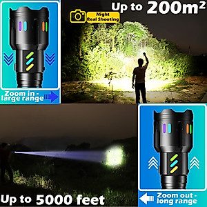 LED Flashlight, Rechargeable Flashlights High Lumens Bright 990000 Lumen, 5 Mode Tactical Flash Light Powerful IPX7 Waterproof Zoomable Focus for Emergency Camping Essential Hiking Gear Fishing Home