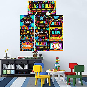 Tevxj 10 pieces Classroom Rules Poster for Classroom Decorations, Laminated Motivational Classroom Bulletin Board Set for Kindergarten Preschool Primary Middle High School