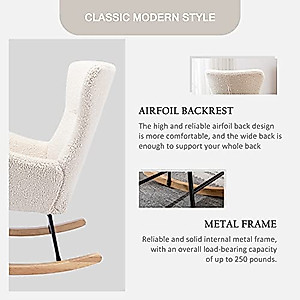 Qtivii Rocker Glider Chair for Nursery, Modern Rocking Chair with High Backrest and Armrests, Comfy Uplostered Accent Chair for Living Room, Bedroom (Beige)