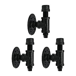 PIPE DECOR Robe and Towel Single Hook Kit Heavy Duty DIY Style, Rustic and Chic Industrial Iron Pipe with Electroplated Black Finish, Wall Mounted, Mounting Hardware Included, Oil + Rust Free (3)