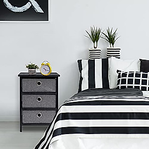 ECOMEX Nightstand with 3 Drawers, Small Night Stand Storage Dresser, Bedside Table Organizer Furniture Stand Unit for Bedroom, Fabric Dresser, Organizer Unit, Easy Pull Fabric Bins,Dark Grey