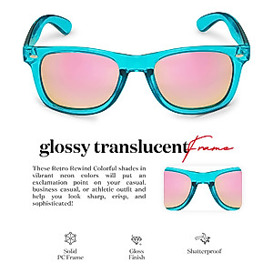 Retro Rewind Translucent Frame Colorful Neon 80s Sunglasses for Men Women - Reflective Mirrored Lens