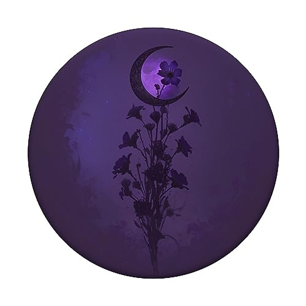 Boho Moon Wildflower Floral on Dark Purple Background PopSockets Standard PopGrip