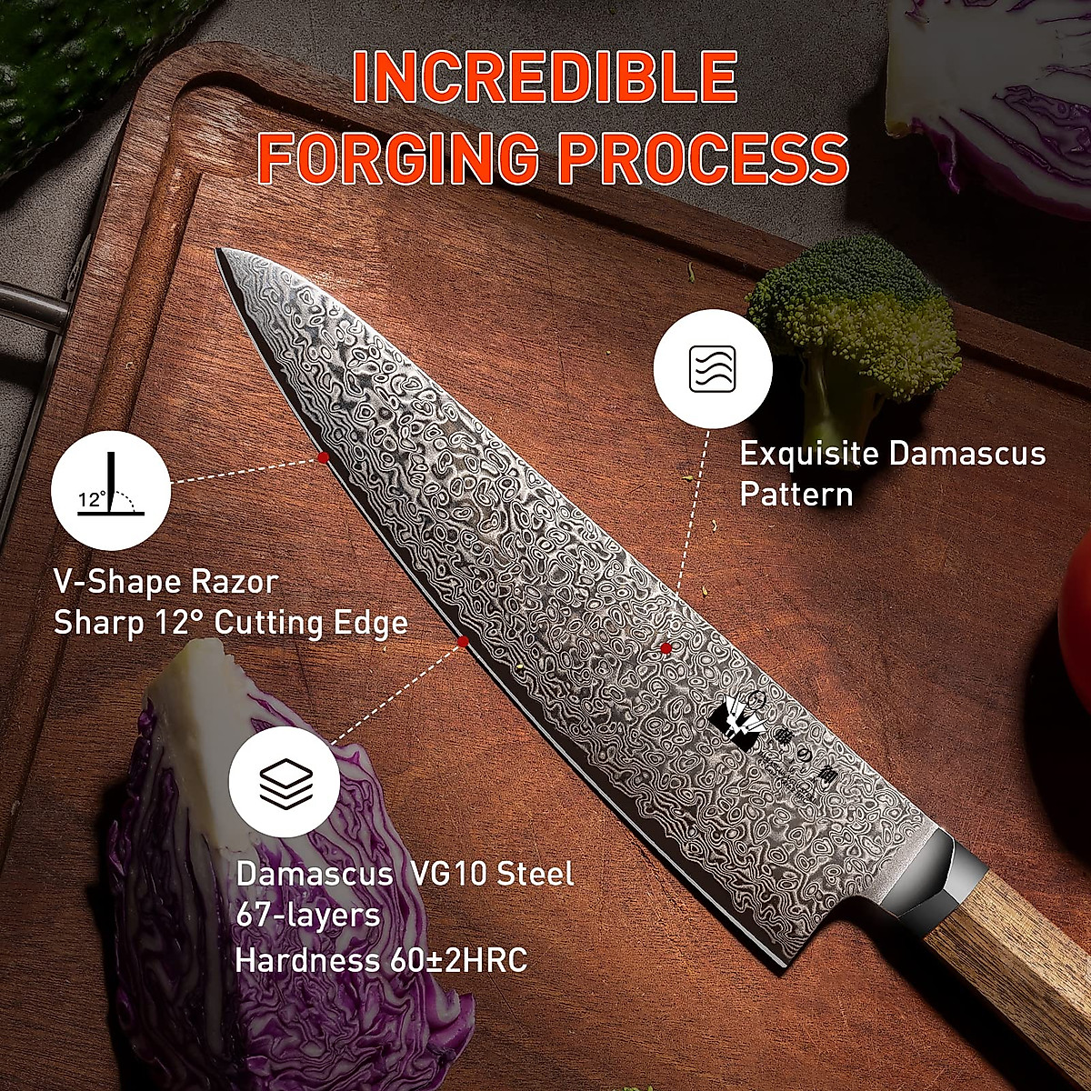 FUJUNI Damascus Chef Knife 8 inch, Boning Knife 5.5 inch VG-10 Cutting Core 67-Layer Damascus with Ergonomic Natural Wood handle, Gift Box