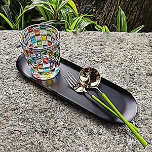 2 Pack Long Narrow Black Rolling Metal Decorative Tray, 12 Inch Stainless Steel Golden Serving Oval Brass Vanity Tray Table Decor Platter for Jewelry, Towel, Bathroom, Exxacttorch, et-029444-FBM-PT