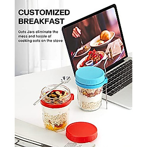 OVERTANG Overnight Oats Containers with Lids and Spoons, 6 Pack 12oz Mason Jars for Overnight Oats, Large Capacity Airtight Oatmeal Container with Measurement Marks Wide Mouth for Salad, Cereal