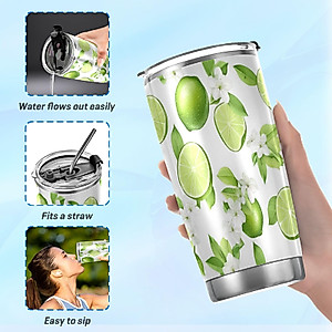Amooorous Green Lemon Stainless Steel thermal cups with Lid and Straw hot coffee travel mug for gym simply vacuum insulated tumbler with lid botellas para agua termica 20oz