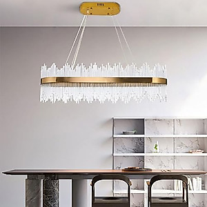 Chandelier,Crystal chandelier, Ceiling Chandelier Lamp, Modern Crystal Chandelier Oval Gold Crystal Pendant Light LED Chandelier Hanging Lighting Fixture Adjustable Height for Dining Room Kitchen Livi
