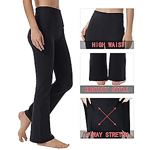 Keolorn Bootcut Yoga Pants for Women High Waist Workout Pants for Women Tummy Control Bootleg Work Pants Dress Pants (Black, L)