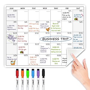 JJPRO Non-Magnetic Reusable Monthly Calendar Whiteboard Clings to All Smooth Surfaces. Monthly Planning Board for Refrigerator, Cabinet,Door&Stainless Fridge, 6 Markers Included!