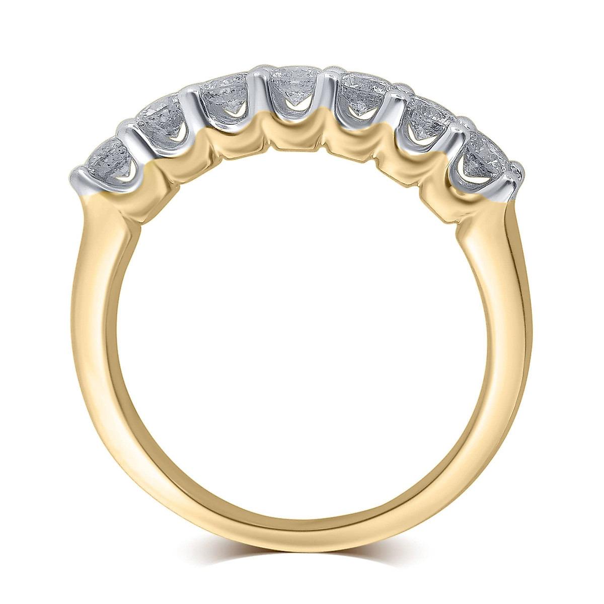 Beyond Brilliance 1.00 Carat Diamond, Elegant 14K Yellow Gold Prong Set 7 Stone Round Cut Diamonds Finger Ring (J-K,I2) Fine Jewelry for Women | Gift Box Included