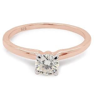SAVEARTH DIAMONDS 1/3 ct. t.w Round Cut Lab Created Moissanite Diamond Solitaire Engagement Ring For Women In 14K Rose Gold Over Sterling Silver (VVS1 Clarity, 0.35 Cttw)-7.5