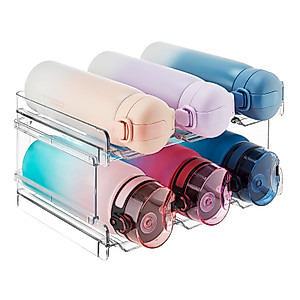 Lifewit Stackable Water Bottle Organizer for Cabinet, Freezer, Pantry - Plastic Cup Holder, Wine Racks for Kitchen Tabletop Storage, Cupboard, Office - Pack of 2, Each Rack Holds 3 Containers